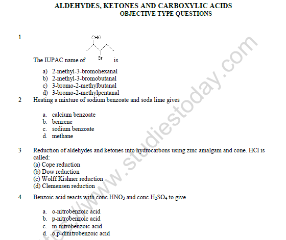 CBSE Class 12 Chemistry Aldehydes Ketones And Carboxylic Acids Question Bank Set D